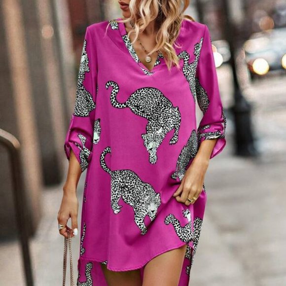 MONARCH FASHION | Dresses | Hot Pink Leopard Print High Low Hem Tunic ...